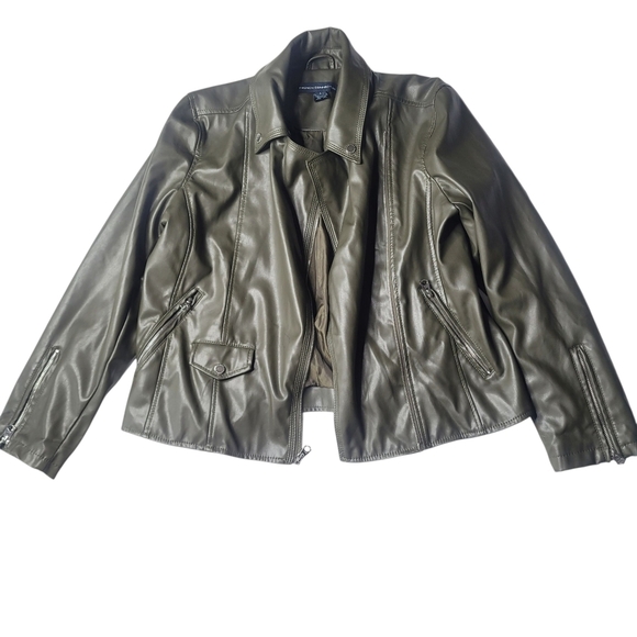 French Connection | Jackets & Coats | French Connection Moto Green Faux ...